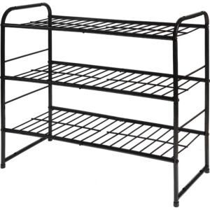 regiller 3-tier stackable shoe rack, expandable & adjustable shoe organizer storage shelf, high capacity, wire grid, black