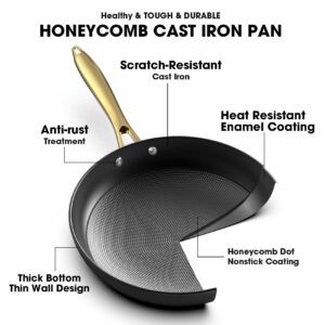 imarku Non Stick Frying Pans, Nonstick Cast Iron Skillets 3 Pcs - 8 Inch, 10 Inch, 12 Inch Frying Pans Nonstick with Lid, Cast Iron Pan, Professional Nonstick Frying Pan, Christmas Gifts for Women/Men