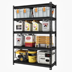 rufokisa 48" w garage shelving heavy duty，2500lbs loads adjustable garage storage shelves, 5-tier metal shelving units and storage racks heavy duty, 48”w x 18”d x 78”h，black…