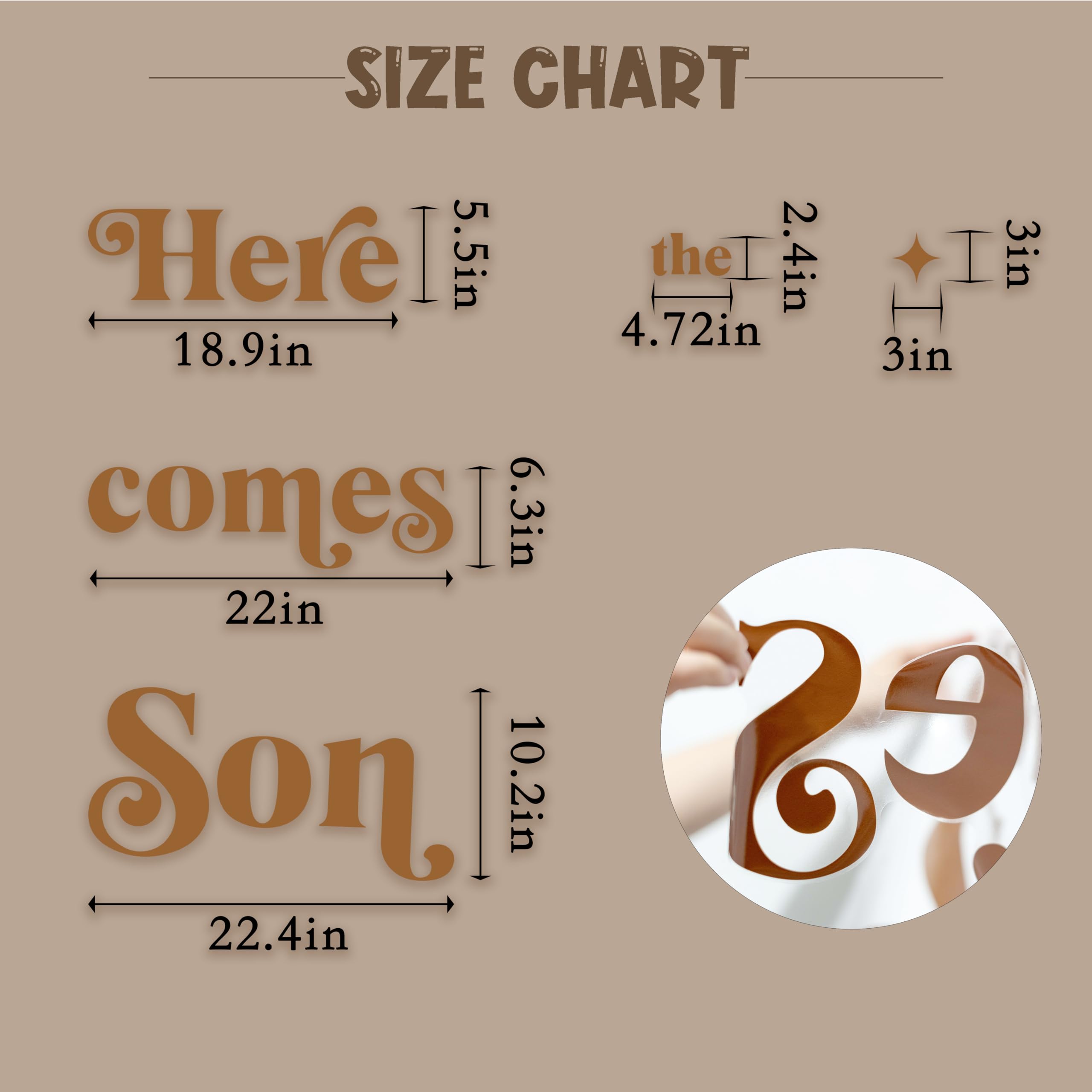 Here Comes The Son Wall Sticker - Gold Brown Baby Shower Party Decorations,Welcome Little Man Decors, Gender Reveal Party, 1st Birthday Party Supplies,Here Comes The Sun Baby Shower