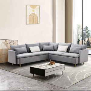 vasoeny 92.1 x 92.1'' modular sectional couch, boucle teddy fabirc corner sofa, 5 seat l shaped sofa couch, modern couch with 5 waist pillow for living room, office, convertible chaise lounge