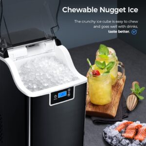 Ice Maker Countertop,Nugget Ice Maker with Self Cleaning,44lbs/Day,3.3lbs 1.5-Hour one Basket,24H Timer,LED Crushed Ice Maker for Home Bar Party,Stainless Steel Black