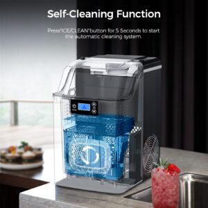 Ice Maker Countertop,Nugget Ice Maker with Self Cleaning,44lbs/Day,3.3lbs 1.5-Hour one Basket,24H Timer,LED Crushed Ice Maker for Home Bar Party,Stainless Steel Black