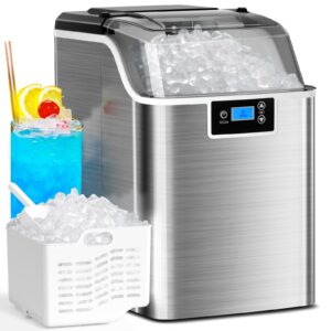 nugget countertop ice maker with soft chewable pellet ice, self cleaning,44lbs/day,led 24h timer, with ice scoop and ice basket,sonic ice for home & kitchen bar party,stainless steel silver