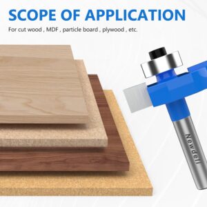 Newdeli Rabbet Router Bit Set 1/4 Inch Shank - 4Pcs Rabbeting Router Bits（1/8",1/4",3/8", 1/2" Height） with 6 Bearings Set (3/8", 1/2", 5/8", 3/4", 7/8", 1-1/8" Bearings) - Wood Biscuit Slot Cutters