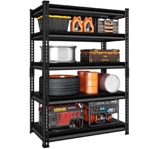 rufokisa 5-tier garage shelving heavy duty，72" metal shelving unit for garage, 2250 lbs load capacity utility rack shelves＆ garage shelves, 40”w x 18”d x 72”h(black)