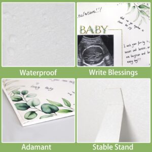 Vlipoeasn Baby Shower Guest Book Alternative, DIY Cute Baby Shower Signature Board with Stand, Baby Shower Party Decorations, Green and White Baby Shower Party Sign in Book