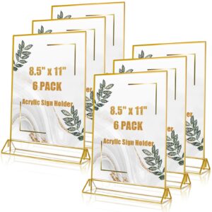 oungy 6 pcs acrylic sign holder 8.5x11 gold picture frame double sided flyer holder table menu holder display stand for wedding table number menu holder