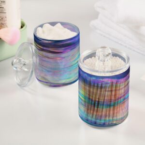 SDMKA 2 Pack Apothecary Jars Bathroom Iridescent Qtip Holder Dispenser Clear Plastic Storage Canister Jar with Lid for Cotton Ball, Cotton Swab