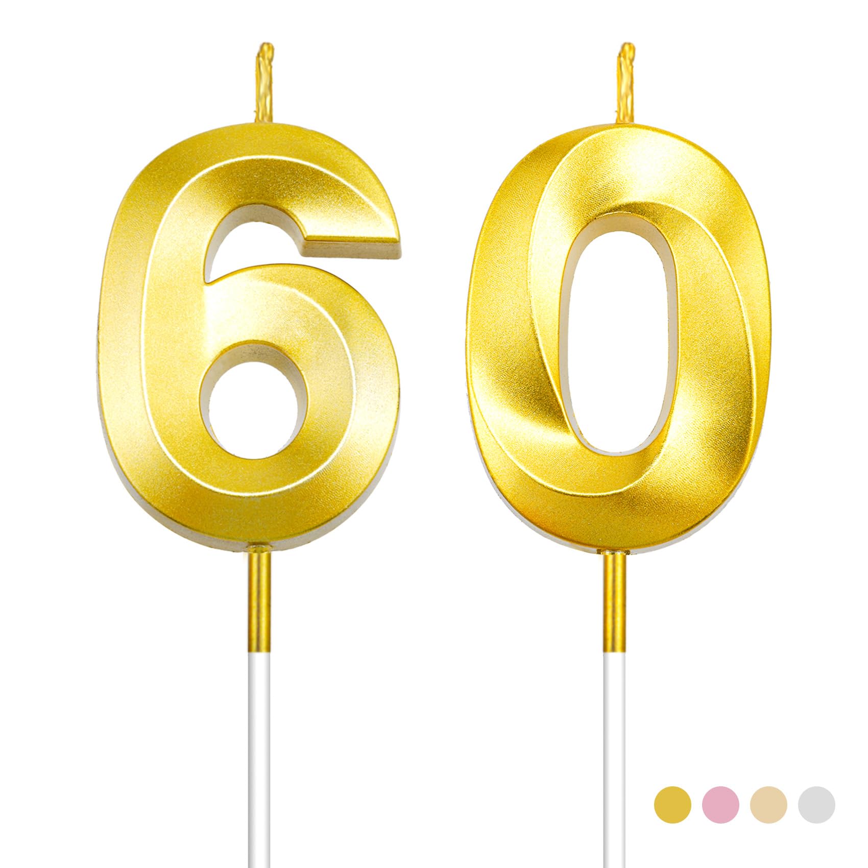 Number Candles, Birthday Candles Numbers, 60th Birthday Candles, Number Birthday Candles, Happy Birthday Cake Topper Decoration for Birthday Party Wedding Anniversary Celebration Supplies (Gold)