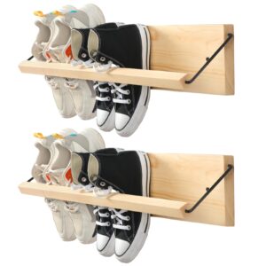 mifoci 2 pcs wall mounted shoe rack wooden shoe rack organizer wall shoe holder modern compact wood rv shoe storage for sneaker footwear slipper boots entryway narrow spaces hallway(28.35'' long)