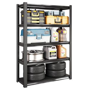 rufokisa 48" w garage shelving heavy duty, 2800lbs loads adjustable garage storage shelves,5-tier metal storage racks and shelving units, utility rack shelves,48" w x 18" d x 78" h,black