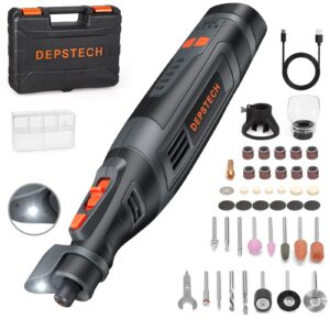 depstech cordless rotary tool kit, 8v 2.5ah larger battery, 5-speed 30000rpm max, led work light, power multi tool 47pcs enduring accessories set for carving, polishing, sanding, drilling, diy crafts