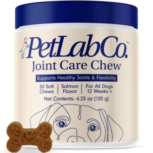 petlab co. joint care chews - high levels of glucosamine for dogs, green lipped mussels, and omega 3 - dog hip and joint supplement to actively support mobility - salmon