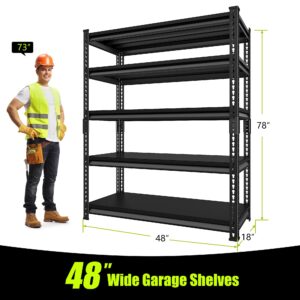 SDXYSTCE Garage Shelving Heavy Duty 2500LBS Loads, 48" W Adjustable Garage Storage Shelves, 5-Tier Metal Shelving Units and Storage, Industrial Utility Shelf, 48" Wx18 Dx78 H,Black