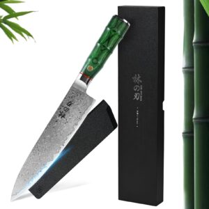 lin zhi ren damascus chef knife, razor sharp 8 inch damascus chef knife with clip sheath, professional chef's knife with ergonomic handle