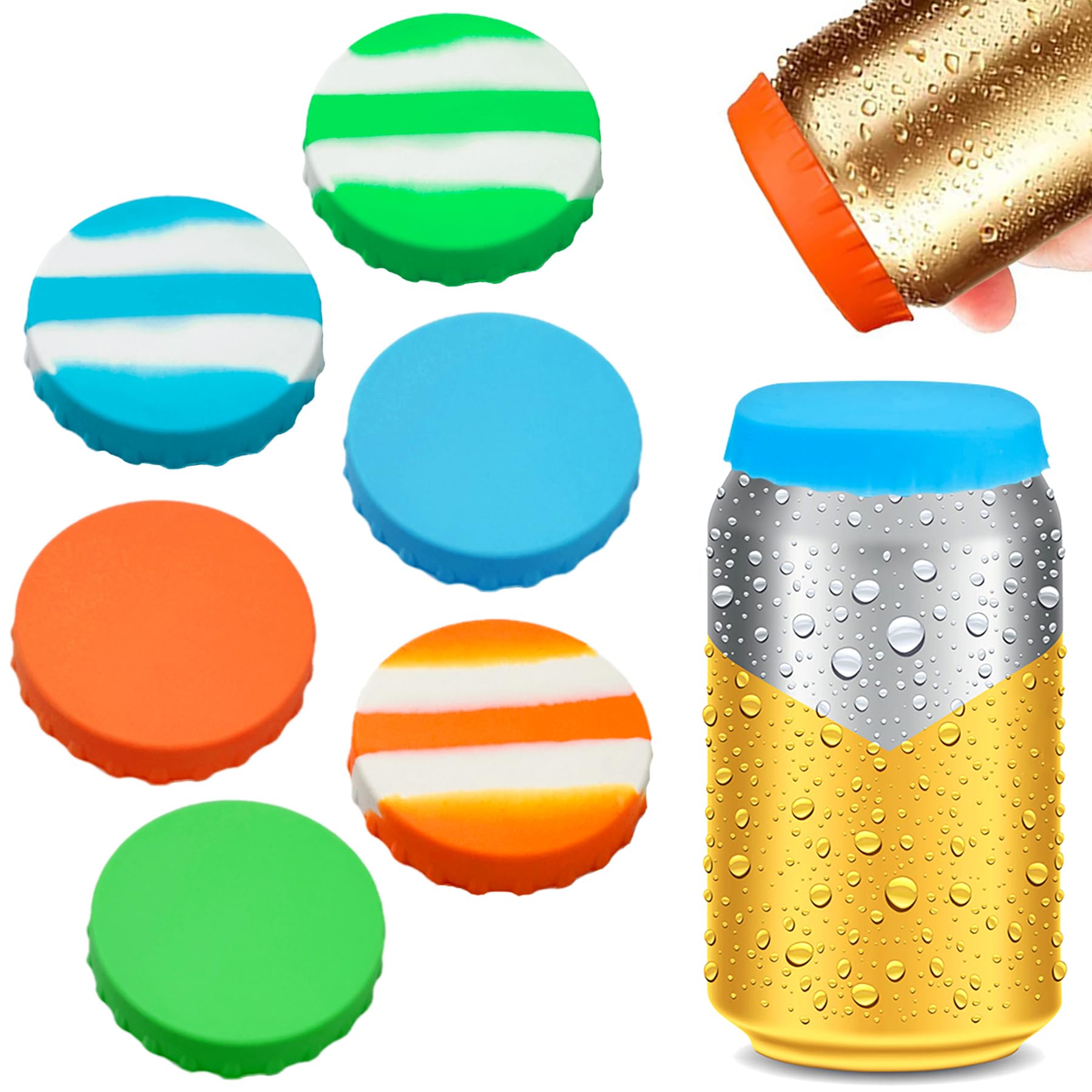 CoguZed 6Pcs Silicone Soda Can Lids, BPA Free Reusable Pop Can Lids, Lids Or Protectors For Beer, Juice, Beverages Fits Standard Soda Cans (Solid Color + Camouflage)