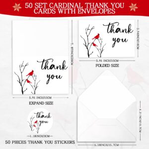 Cholemy 50 Set Cardinal Thank You Cards Bird Memorial Cards Funeral Thank You Cards with Envelopes and Stickers Message Sympathy Bereavement Card for Family Loved Ones Celebration of Life