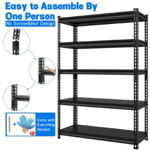 Rufokisa 48" W Garage Shelving Heavy Duty，2500LBS Loads Adjustable Garage Storage Shelves, 5-Tier Metal Shelving Units and Storage Racks Heavy Duty, 48”W x 18”D x 78”H，Black…