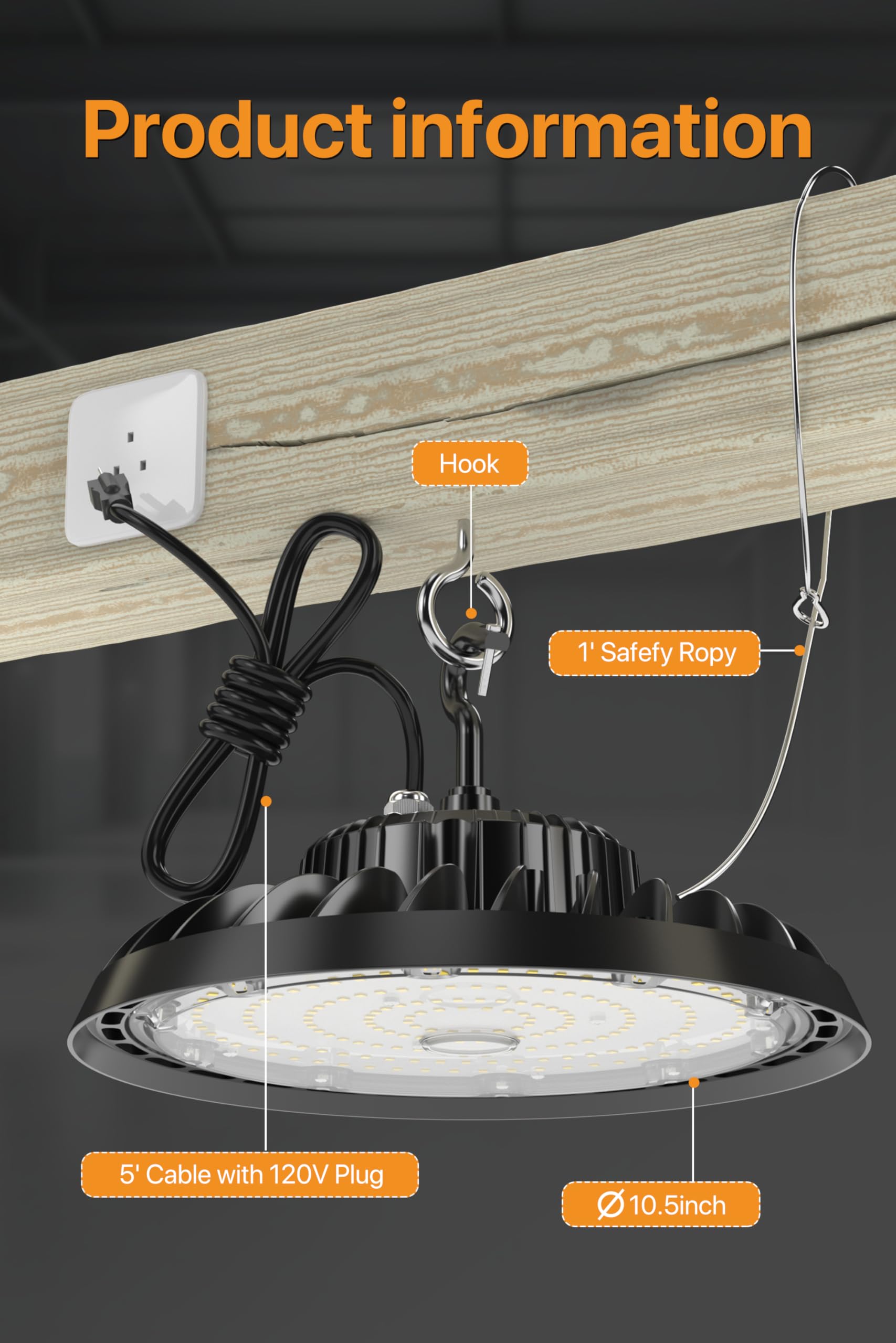 Pvilub High Bay LED Shop Lights: 150W 21000LM UFO LED High Bay Light with US Plug, 120-277V, IP65 Commercial Bay Lighting, High Bay LED Lights for Garage Workshop Warehouse Factory Barn 2PACK