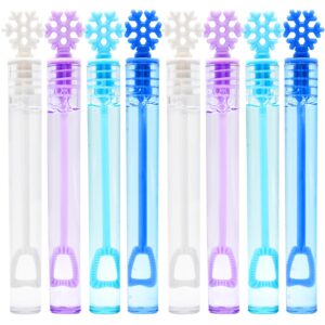 48 pack bubbles for kids party favors - 4 colors mini snowflake bubble wand bulk with bubbles refill solution toys for christmas winter easter basket goodie bag stuffers birthday gifts supplies