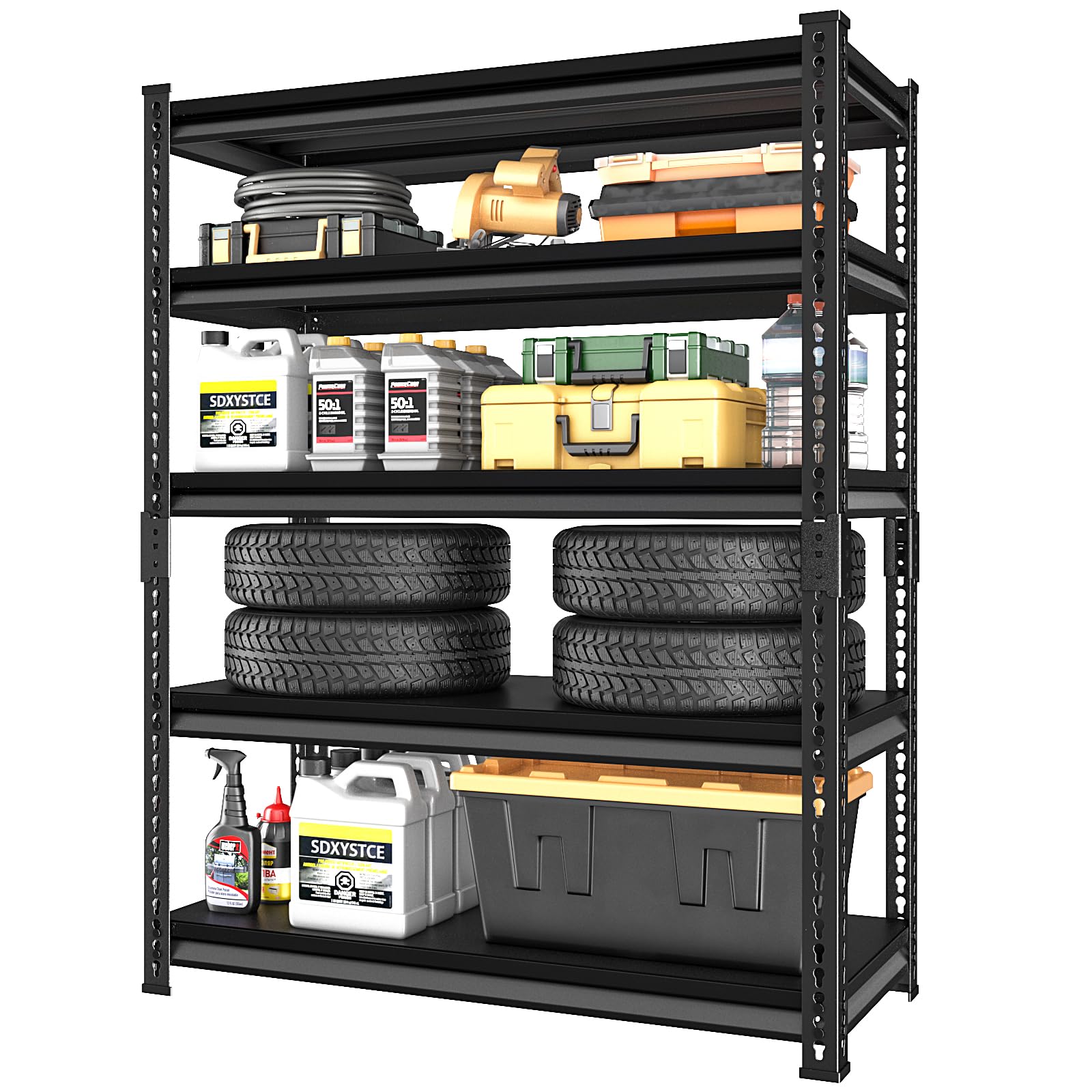 SDXYSTCE Garage Shelving Heavy Duty 2500LBS Loads, 48" W Adjustable Garage Storage Shelves, 5-Tier Metal Shelving Units and Storage, Industrial Utility Shelf, 48" Wx18 Dx78 H,Black