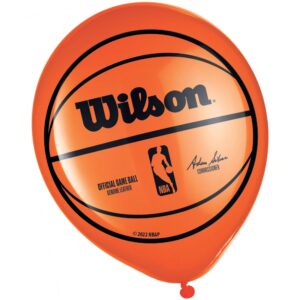 vibrant orange & black nba wilson printed latex balloons - 12" (6-pack) | perfect for basketball parties & celebrations