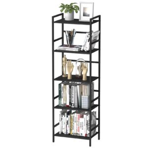 caduke black tall bookcase 5 tier book shelf for bedroom industrial bookshelf with storage book shelves for kids room standing office bookshelves and bookcases for bedroom living room