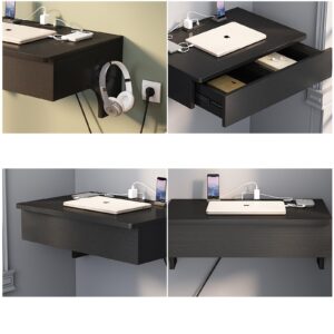 ALISENED Wall Mounted Desk,Floating Desk Wall Mount Laptop Desk, Space Saving Wall Mounted Table Wall Desk with Storage Drawer for Home, Office