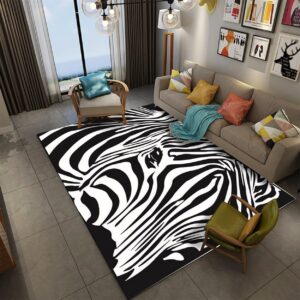 Fouiunler Zebra Area Rug, 2x3ft, Black and White Striped Rug, Wild Animal Print Non-Slip Washable Rugs, Modern Flannel Rugs for Living Room， Indoor Bedroom Dining Room Maximalist Rug