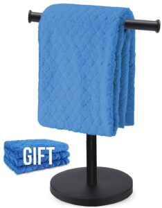 towel rack t-shape foldable bar, hand towel stand for bathroom, hand towel holder stand for bathroom,kitchen,vanity countertop,free standing rack matte black stainless steel with heavy anti-slip base