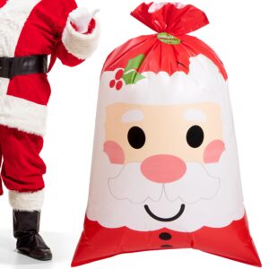 joyin jumbo christmas santa gift bag plastic xmas gift wrapping bag 56”x36” for gift giving, holiday presents, giant gifts decorations, festive surprises