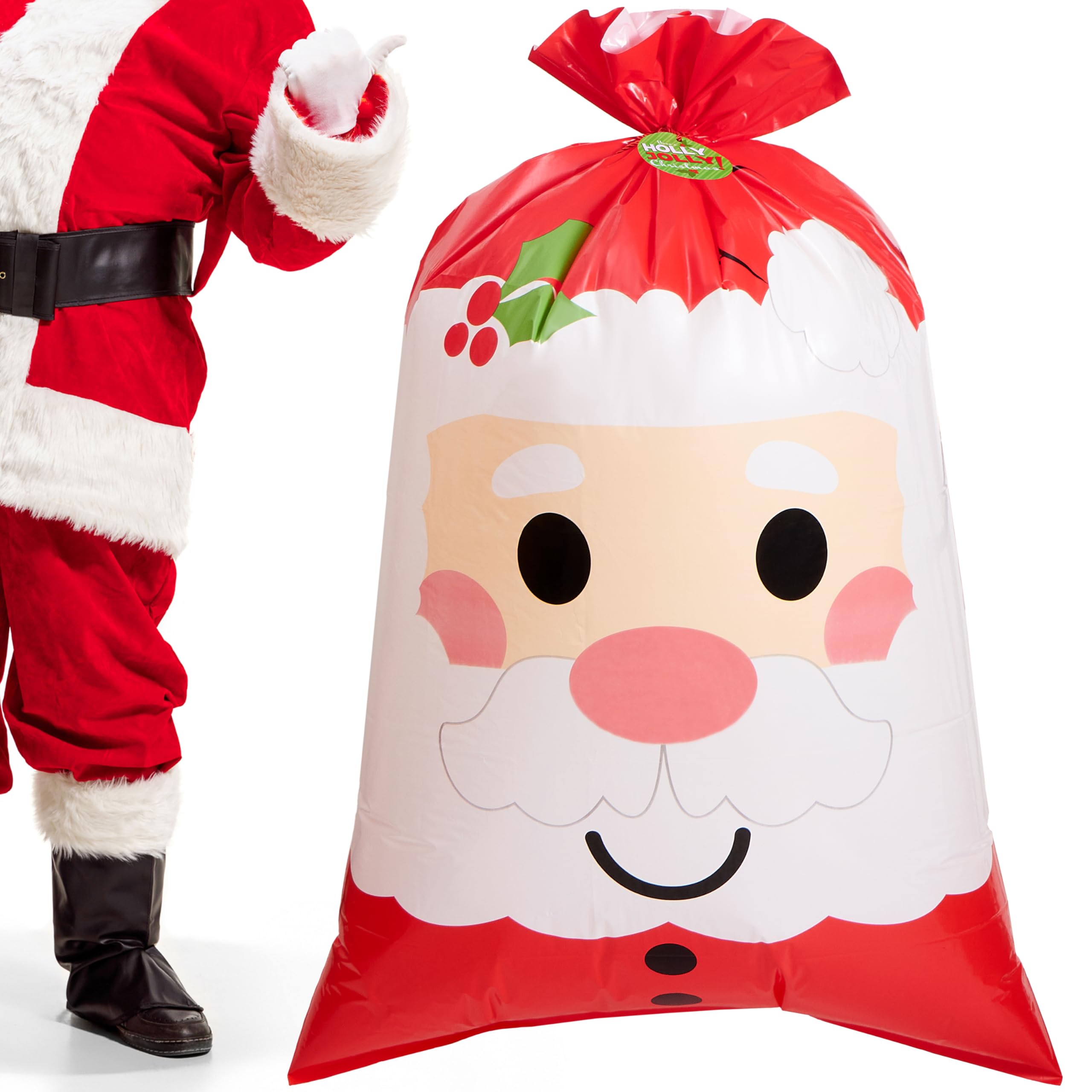 JOYIN Jumbo Christmas Santa Gift Bag Plastic Xmas Gift Wrapping Bag 56”x36” for Gift Giving, Holiday Presents, Giant Gifts Decorations, Festive Surprises