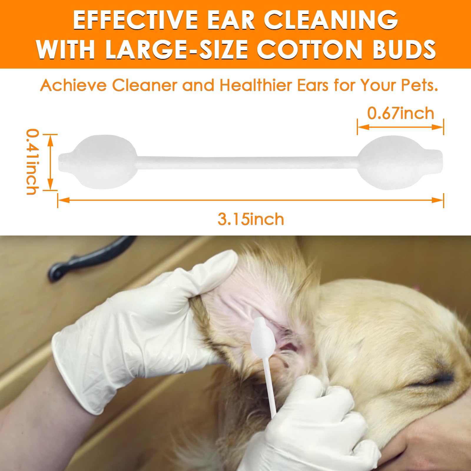 VERCCA Dog Ear Cleaner - Dog Ear Infection Treatment Gourd-Shaped Swabs, Cotton Buds for Dog Cat Ear Cleaner Tool Cotton Sticks Safer Cleaning of Your Pet's Ears Canal