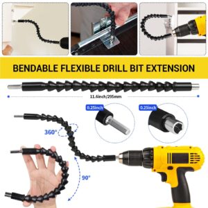 FAWAIKTU 32pcs Flexible Drill Bit Extension Set, 105° Right Angle Drill Attachmen, Rotatable Joint Socket 1/4 3/8 1/2 In Hex Socket Adapter, Bendable Drill Bit Extension Screwdriver Bit