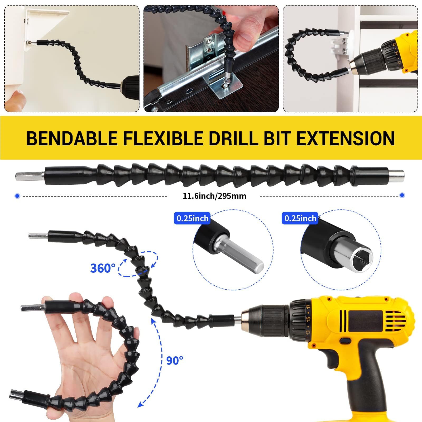 FAWAIKTU 32pcs Flexible Drill Bit Extension Set, 105° Right Angle Drill Attachmen, Rotatable Joint Socket 1/4 3/8 1/2 In Hex Socket Adapter, Bendable Drill Bit Extension Screwdriver Bit