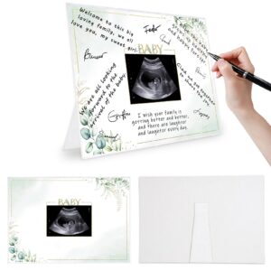 vlipoeasn baby shower guest book alternative, diy cute baby shower signature board with stand, baby shower party decorations, green and white baby shower party sign in book