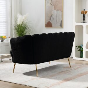 anwickjeff 59" Wide Modern Boucle Loveseat Small Sofa Small Mini Room Couch 2-Seater Sofa with Gold Metal Legs for Small Space Office Studio Apartment Bedroom (Black)