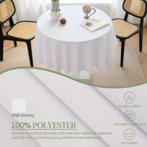 BYDOLL Table Cloth Round 60 Inch Fits Max50 Inch Diameter Table Top,White Washable Outdoor Winkle and Stain Resistant Spillproof Polyester Tablecloth for Round Tables Party Table Cover