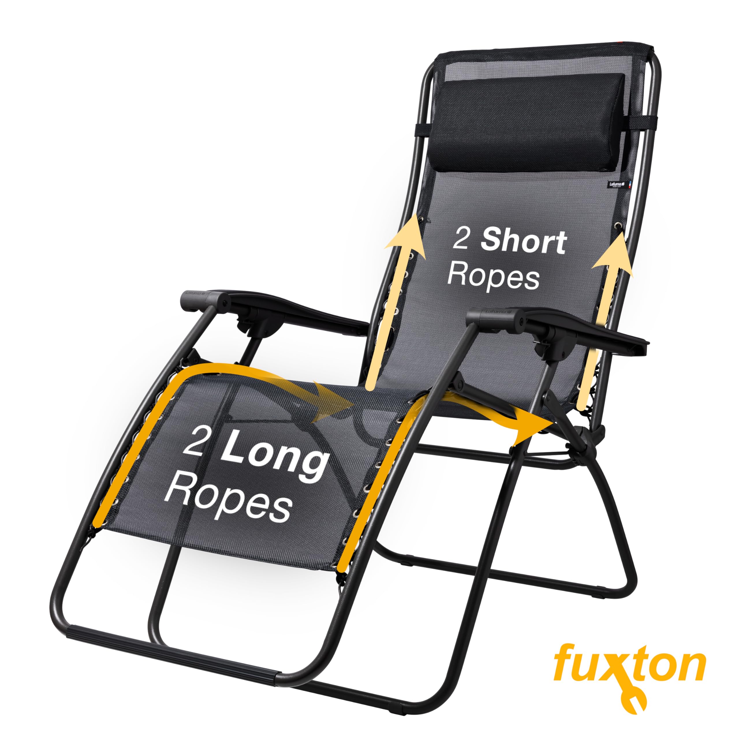 fuxton Zero Gravity Bungee All in Replacement kit, Replacement Cord for Zero Gravity Chair, Outdoor Recliner, Patio Furniture Repair kit, 4 Cords - Black