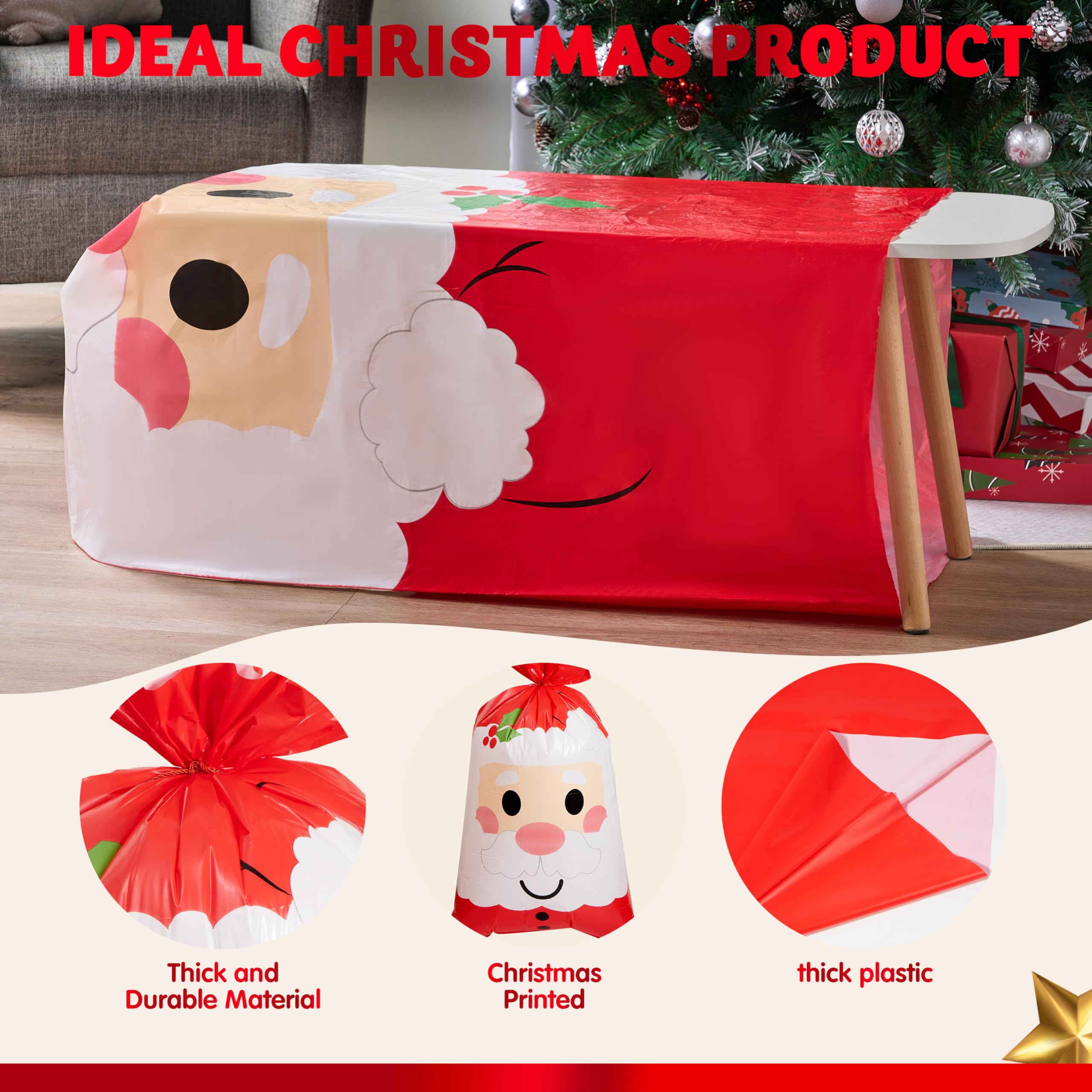 JOYIN Jumbo Christmas Santa Gift Bag Plastic Xmas Gift Wrapping Bag 56”x36” for Gift Giving, Holiday Presents, Giant Gifts Decorations, Festive Surprises