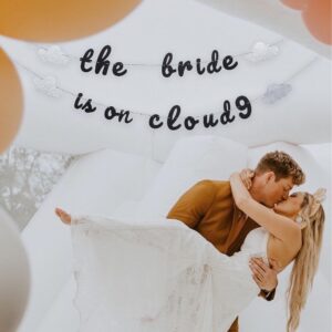 The Bride Is On Cloud 9 Banner - Bachelorette Party Decor,Silver Glitter Banner for Engagement Wedding Decorations,Bridal Shower Sign Party Engagement,Wedding Receptions Party Supplies(Black) (On