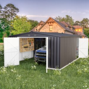 outdoor storage shed 20x13 ft, multifunctional large metal garden shed backyard utility carports with 2 doors and 4 vents for car,truck, garbage can,tool,lawnmower