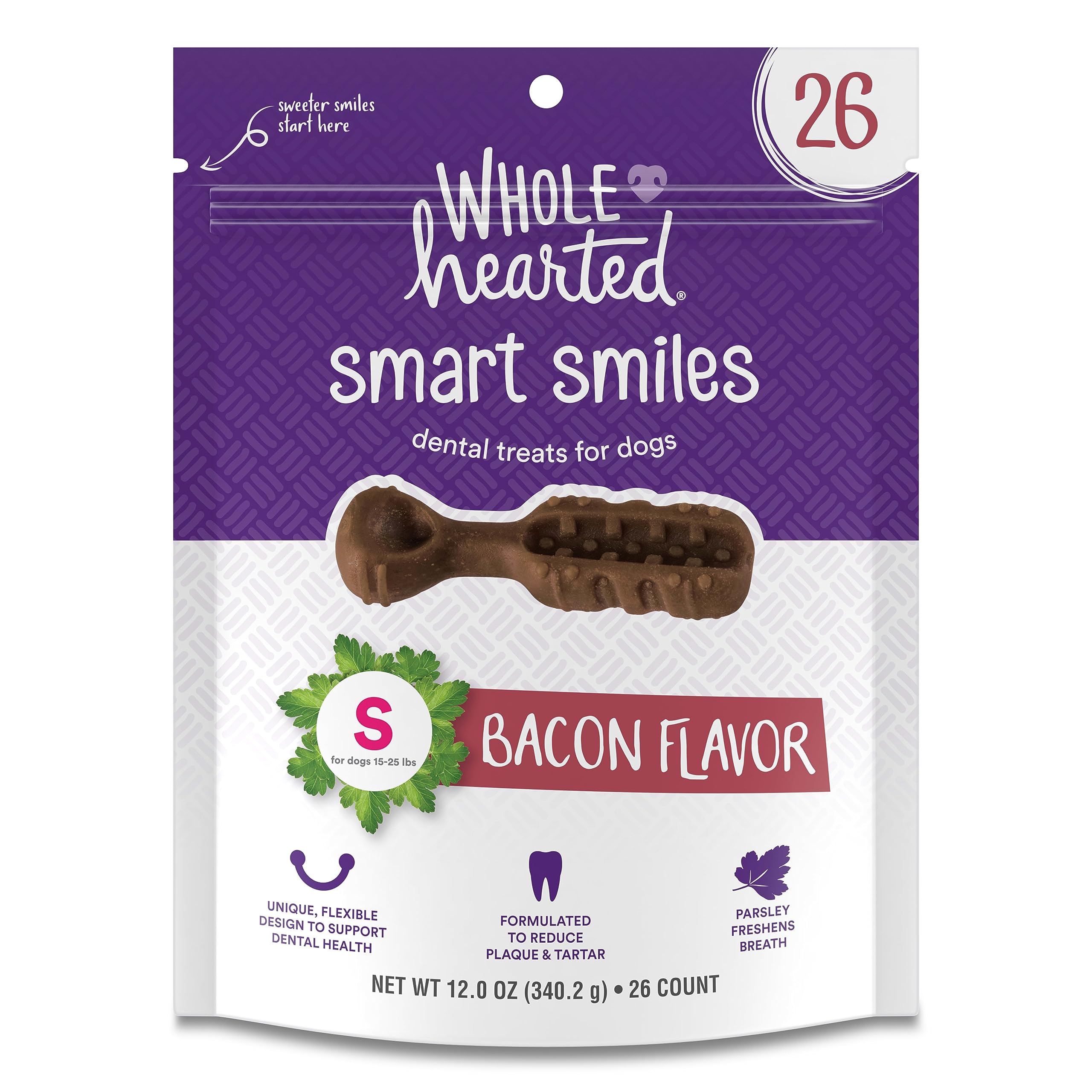 WholeHearted Smart Smiles Bacon Flavor Small Dog Dental Treats 12 oz. Count of 26