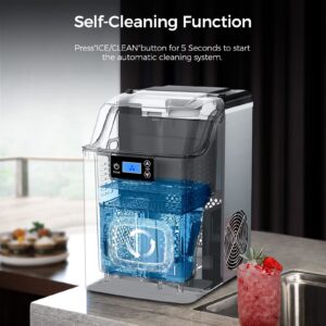 Nugget Countertop Ice Maker with Soft Chewable Pellet Ice, Self Cleaning,44lbs/Day,LED 24H Timer, with Ice Scoop and Ice Basket,Sonic ice for Home & Kitchen Bar Party,Stainless Steel Silver