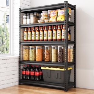 Rufokisa 48" W Garage Shelving Heavy Duty，2500LBS Loads Adjustable Garage Storage Shelves, 5-Tier Metal Shelving Units and Storage Racks Heavy Duty, 48”W x 18”D x 78”H，Black…