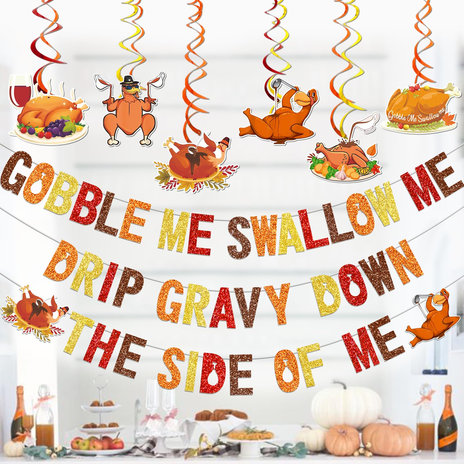 Gobble Me Swallow Me Decorations Thanksgiving Dinner Decorations Friendsgiving Decorations Thank You Banner Happy Thanksgiving Banner Friendsgiving Party Decorations