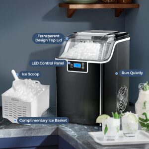 Ice Maker Countertop,Nugget Ice Maker with Self Cleaning,44lbs/Day,3.3lbs 1.5-Hour one Basket,24H Timer,LED Crushed Ice Maker for Home Bar Party,Stainless Steel Black