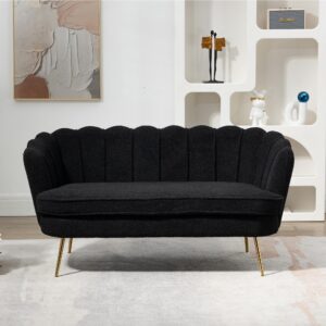 anwickjeff 59" wide modern boucle loveseat small sofa small mini room couch 2-seater sofa with gold metal legs for small space office studio apartment bedroom (black)