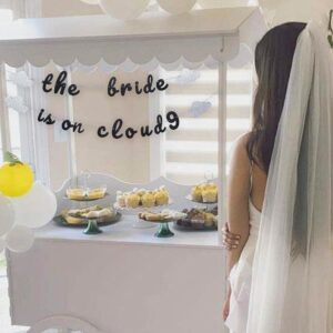 The Bride Is On Cloud 9 Banner - Bachelorette Party Decor,Silver Glitter Banner for Engagement Wedding Decorations,Bridal Shower Sign Party Engagement,Wedding Receptions Party Supplies(Black) (On